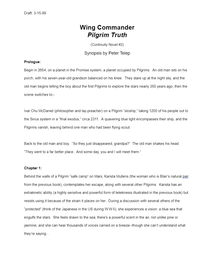 Wing Commander Pilgrim Truth Synopsis - Wing Commander Encyclopedia